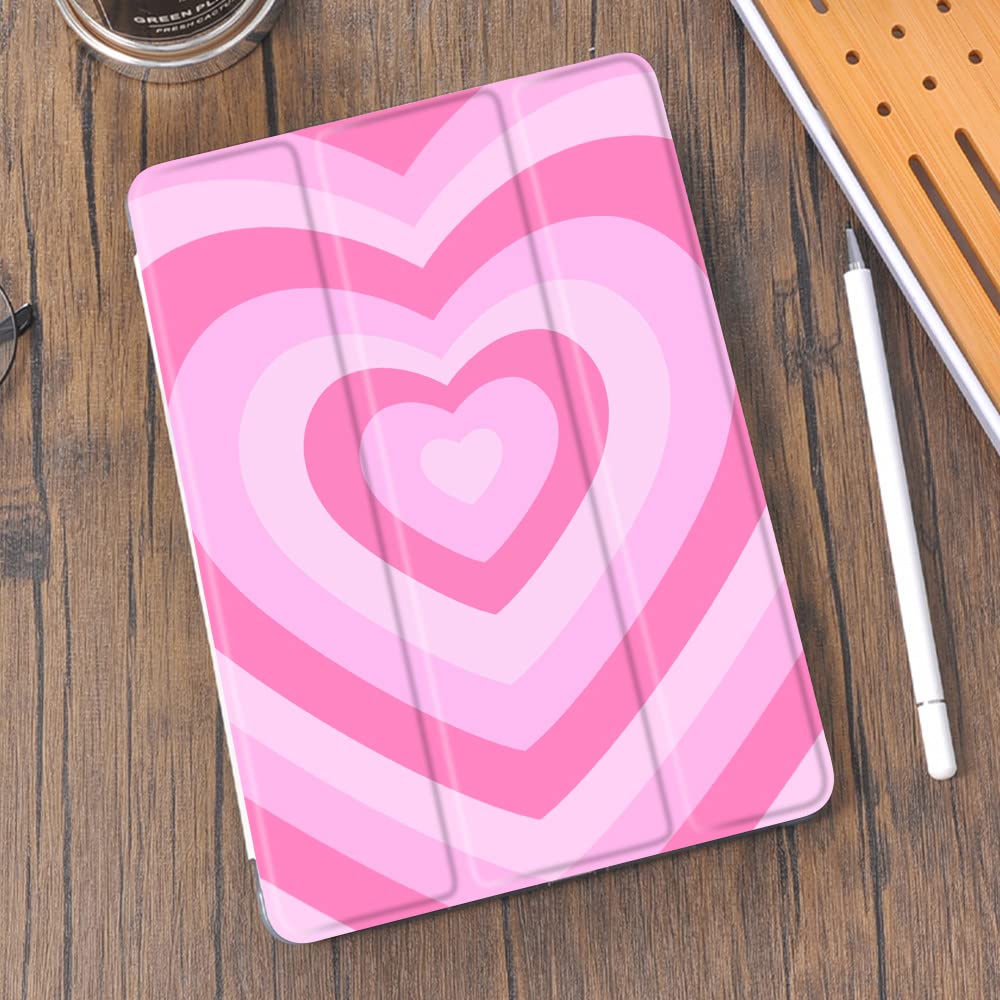 Idocolors Pink Love Heart Pad Case White Case for ipad 7th/8th/9th Generation (iPad 10.2 Inch Case 2019/2020/ 2021) Cute Girly Anti-Scratch Shockproof with Pencil Holder Trifold Stand Case