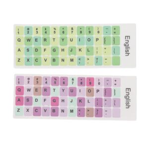 2pcs pvc english keyboard replacement letter stickers, colorful background and black lettering, for 10-17inch desktop laptops(c)