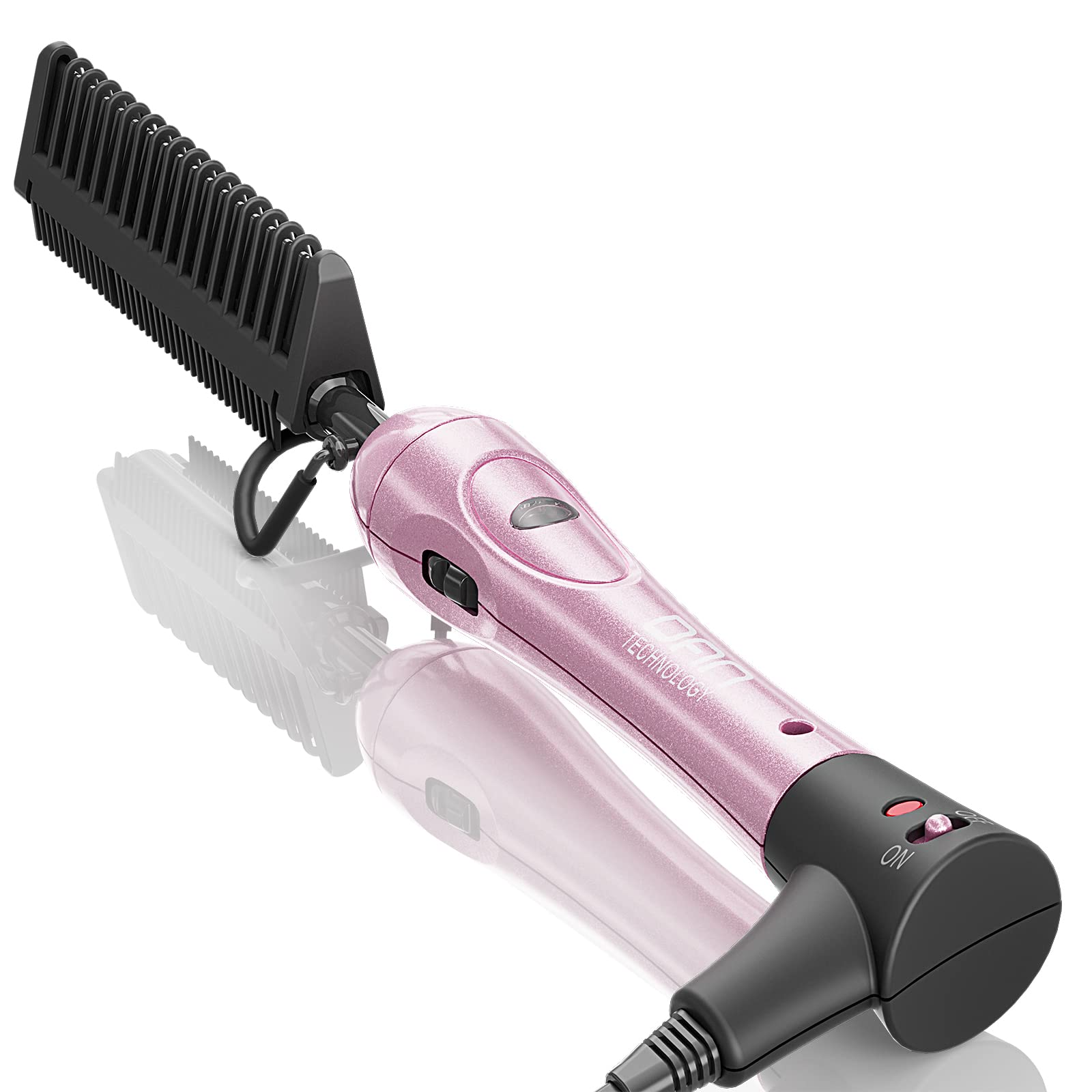 500 Degree Temperature Adjustable Ceramic Heat Comb with 60 min Shut Off - Plug-in Electric Straightener for Wigs and Natural Black Hair, Pink