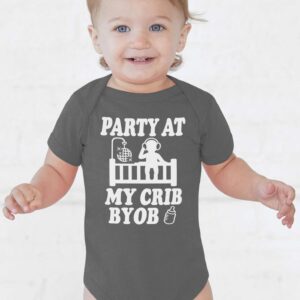 Funny Cute Baby Boy Girl Party At My Crib Bodysuits | Handmade Clothes For Infant Newborns (New Pink, 0-3 Months)