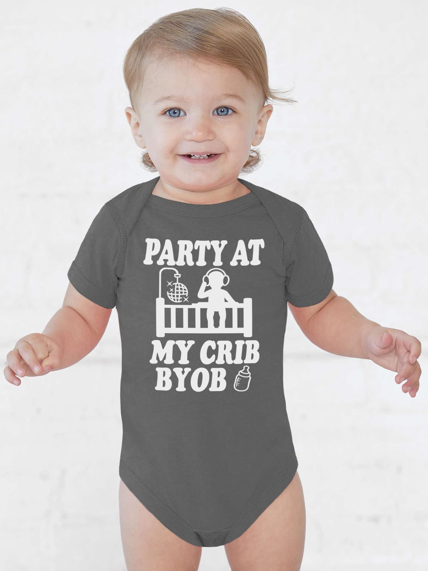 Funny Cute Baby Boy Girl Party At My Crib Bodysuits | Handmade Clothes For Infant Newborns (New Pink, 0-3 Months)