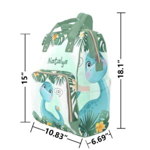 Liveweike Cute Dinosaur Personalized Diaper Bag Backpack Custom Name Daypack Large Mommy Bag for Teen Girl Boy Student