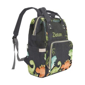 Liveweike Tropical Dinosaur Personalized Diaper Bag Backpack Custom Name Daypack Large Mommy Bag for Teen Girl Boy Student