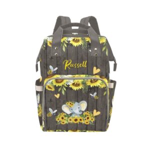 liveweike elephant sunflower bee personalized diaper bag backpack custom name daypack large mommy bag for teen girl boy student