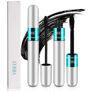 2 pack 2 in 1 mascara 5x longer waterproof lash cosmetics natural lengthening and thickening effect no clumping superstrong magic 4d silk fiber for vibely mascara makeup (2 pack)