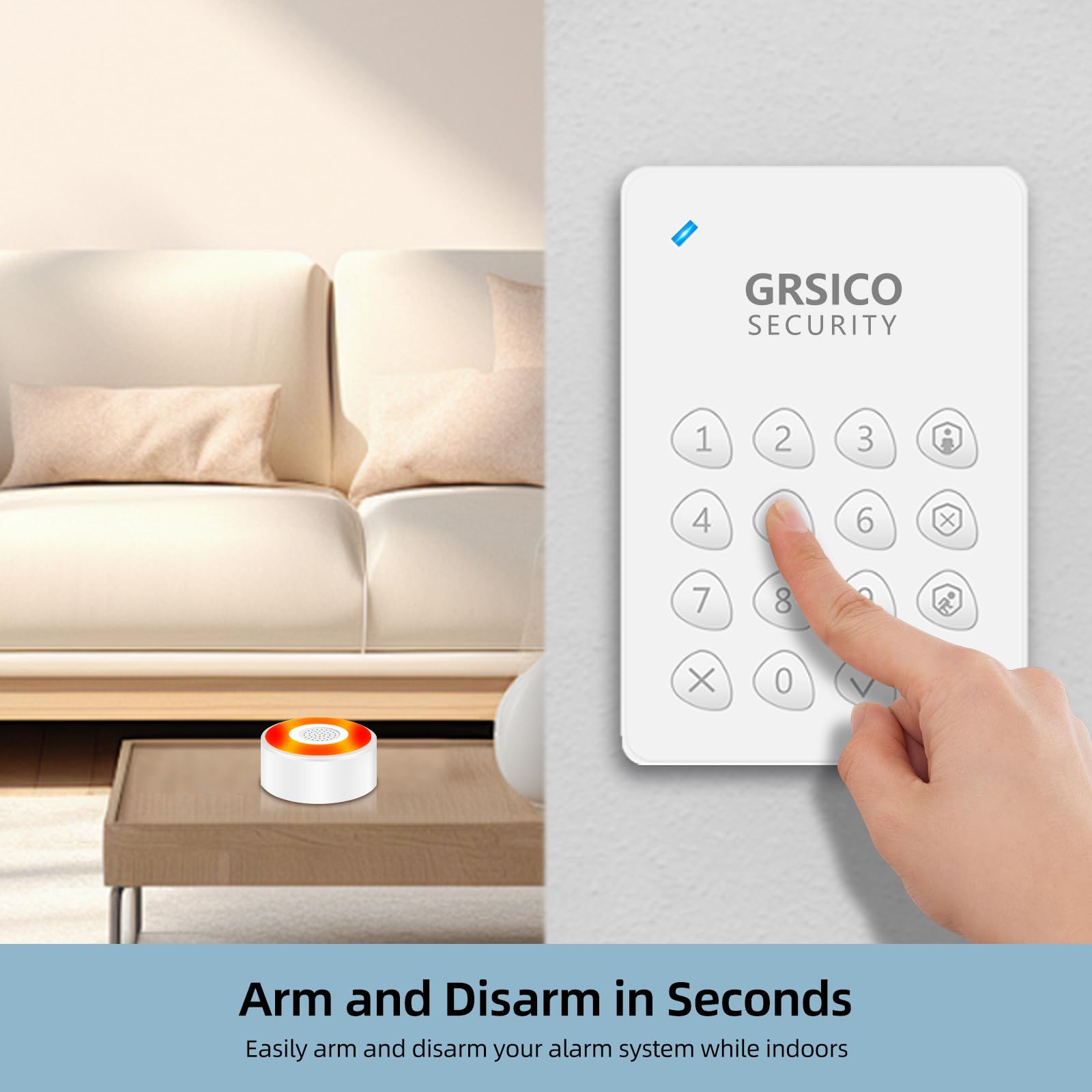 WiFi Alarm System, Smart Home Alarm System Wireless 9 Piece-kit, DIY Alarm System, Door Window Sensor, Motion Sensor, Remote, Keypad, Work with Alexa, for House, Apartment Security by GRSICO 2nd Gen