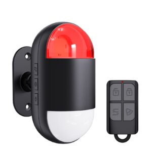 motion sensor alarm indoor: wireless motion detector alarm with siren & strobe (125db, 328ft remote control, battery operated), portable door chime bell alert burglar for shop home garage shed car