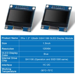 4pcs 1.3" OLED Display Module I2C SPI Serial 128x64 SSH1106 SSD1306 OLED LCD Display LCD Module with Pins for Raspberry Pi/AVR/PIC/STM32 (Blue)