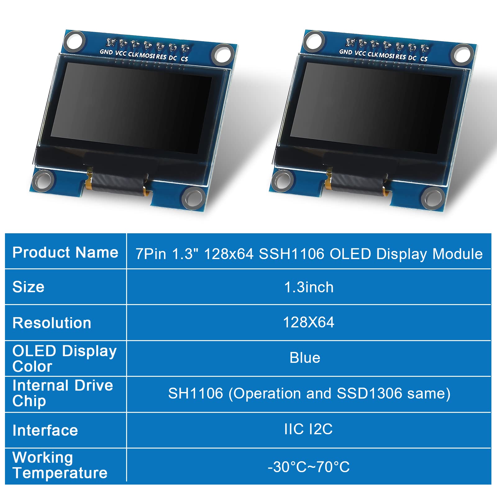 4pcs 1.3" OLED Display Module I2C SPI Serial 128x64 SSH1106 SSD1306 OLED LCD Display LCD Module with Pins for Raspberry Pi/AVR/PIC/STM32 (Blue)