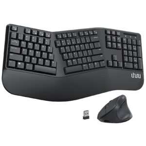 ergonomic wireless keyboard and mouse - uhuru uekm-20 wireless ergo keyboard and mouse combo with split design, palm rest, natural typing, compatible with windows mac