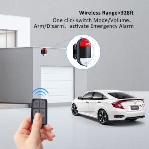 Motion Sensor Alarm Indoor: Wireless Motion Detector Alarm with Siren & Strobe (125dB, 328ft Remote Control, Battery Operated), Portable Door Chime Bell Alert Burglar for Shop Home Garage Shed Car