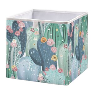 emelivor flowers cactus cube storage bin foldable storage cubes waterproof toy basket for cube organizer bins for toys nursery kids closet book bathroom office - 15.75x10.63x6.96 in