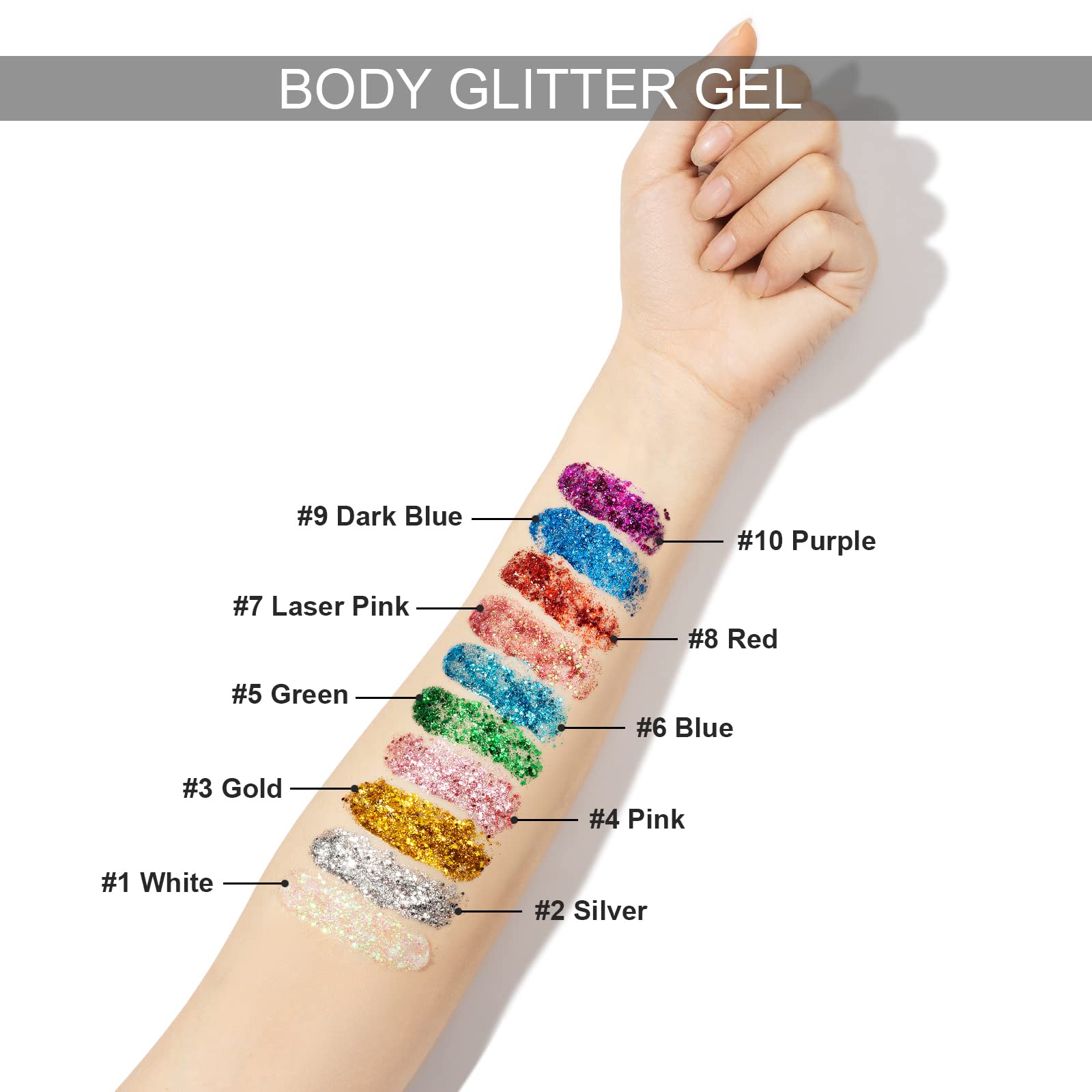 Body Glitter Makeup Set, 2Pcs Mermaid Sequins Face Glitter Gel Makeup for Body, Hair, Face, Nail, Eyeshadow, Long Lasting Waterproof Liquid Glitter Gel Total 10 Colors Available (#5 Green, 2PCS)