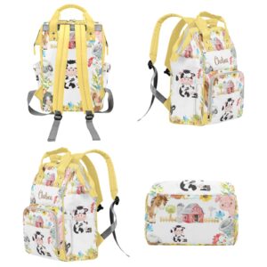 Farm Animal Cute Personalized Diaper Backpack with Name,Custom Travel DayPack for Nappy Mommy Nursing Baby Bag One Size