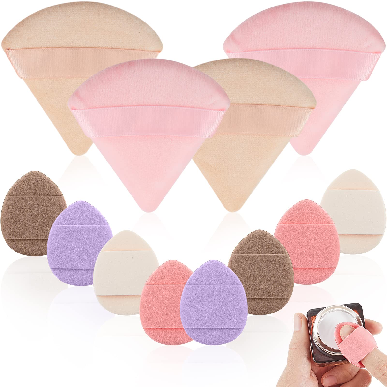 Mini Powder Puff Face Triangle Makeup Puff Finger Soft Makeup Puff Setting Sponge Mineral Powder for Mineral Powder Loose Powder Body Powder Cosmetic Foundation(Pink, Nude)