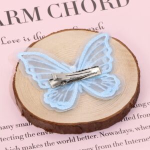 Butterfly Hair Clips Penta Angel 6Pcs Lace Embroidery Flower Butterfly Hair Bow Pins Wedding Hair Accessories for Women Halloween Party Decor (Light Blue)