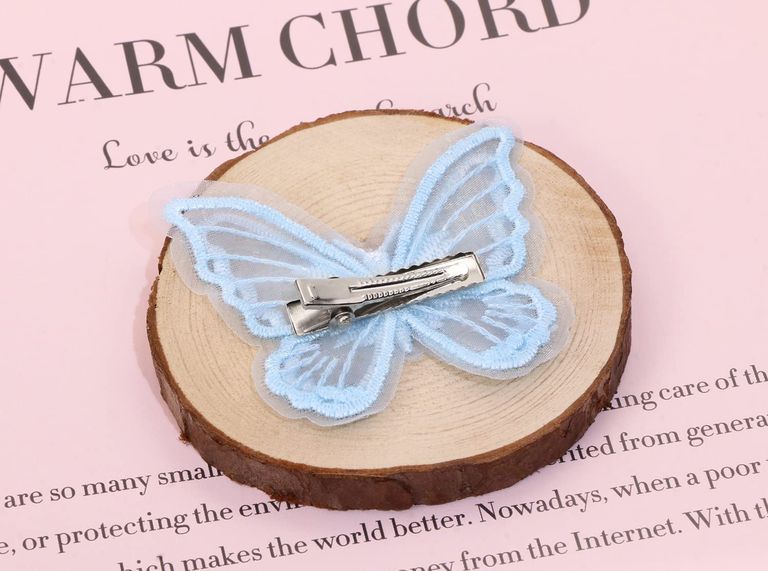 Butterfly Hair Clips Penta Angel 6Pcs Lace Embroidery Flower Butterfly Hair Bow Pins Wedding Hair Accessories for Women Halloween Party Decor (Light Blue)