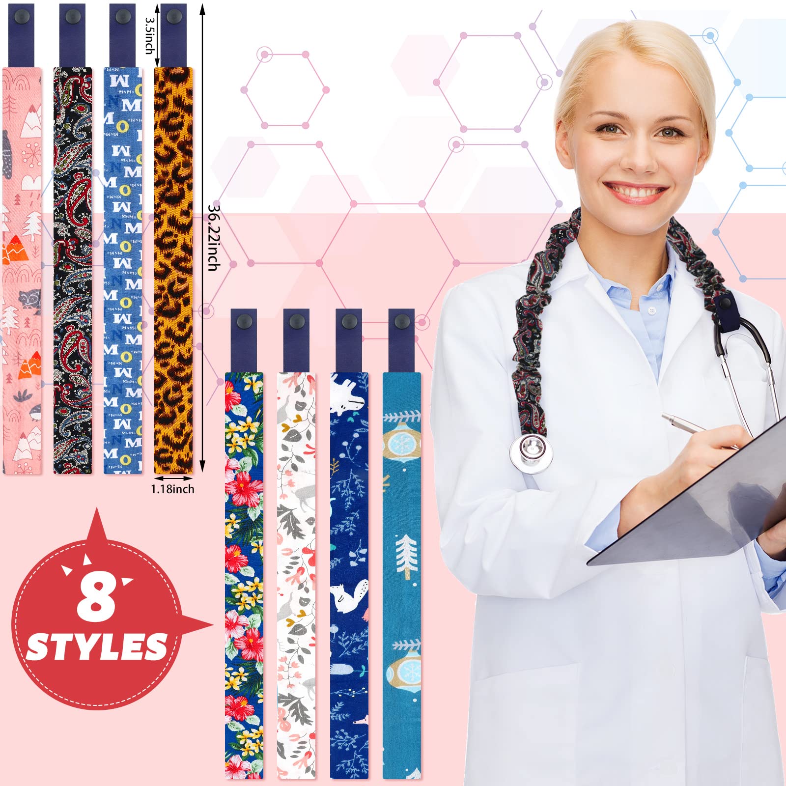 8 Pieces Stethoscope Covers Handmade Scrunchie 8 Styles Cotton Stethoscope Sleeve Removable Tube Stethoscope Covers for Hospital Nurses Doctors