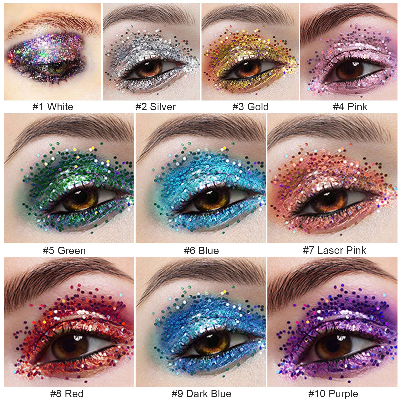 Body Glitter Makeup Set, 2Pcs Mermaid Sequins Face Glitter Gel Makeup for Body, Hair, Face, Nail, Eyeshadow, Long Lasting Waterproof Liquid Glitter Gel Total 10 Colors Available (#5 Green, 2PCS)