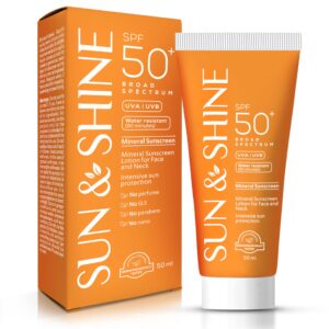 sun&shine 100% mineral sunscreen zinc oxide for sensitive skin: spf50+ broad spectrum uva uvb, face sunscreen lotionreef safe, fragrance free 1.7 oz