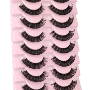 newcally lashes nautral look false eyelashes russian strip lashes mink wispy fluffy lashes pack d curl thick full volume cat eye lashes look like extensions 10 pairs