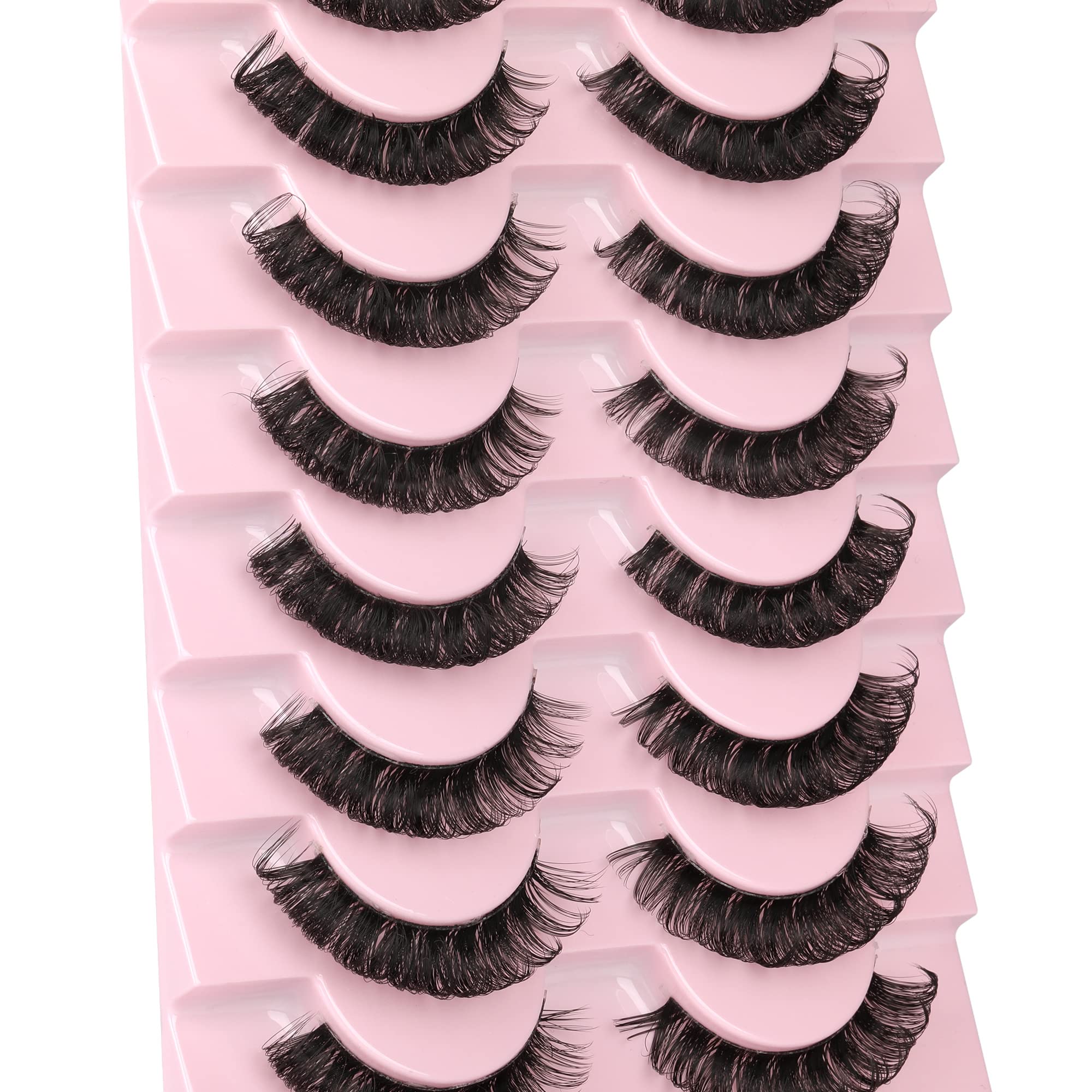 Newcally Lashes Nautral Look False Eyelashes Russian Strip Lashes Mink Wispy Fluffy Lashes Pack D Curl Thick Full Volume Cat Eye Lashes Look Like Extensions 10 Pairs