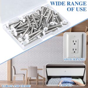 100 Pcs #8 White Pan Head Screw White Sheet Metal Screw Self Tapping Stainless Steel Wood to Metal Screws for Wall Plates Switches Covers Replacement, 5 Sizes