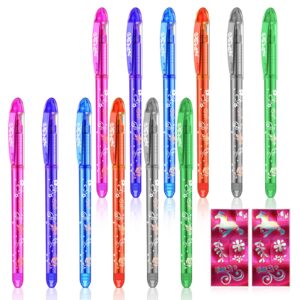 kathfly 12 packs temporary pens washable markers for skin shimmery gel pens for girls kids party stuffers, 6 colors