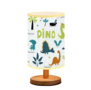 ieintabrwner boho bedside table lamp dinosaur cute kids colllection set little cute dinos baby dino solid wooden base flaxen fabric shade nightstand lamps for bedroom boy's room desk light 5.5x11in