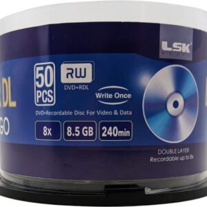 DVD+R DL Double Layer Logo 8X 8.5GB 240min Video – LSK Media Logo Top, 50 Pack in Spindle | Blank DVDs for Burning Video | DVD Discs Blank | Recordable DVDs