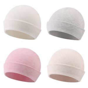 zsedrut spring infant hospital beanie newborn baby girls cotton turban hat tolddler boy soft double-layer hat(preemie/newborn,white+pink+gray+beige)