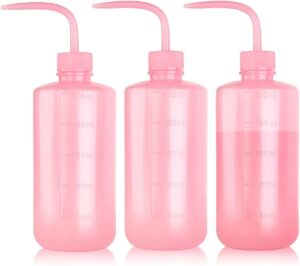 melphoe tattoo wash bottle squeeze 3pcs 500ml squirt bottle succulent watering can, safety rinse bottle, plastic squeeze medical lab washing bottle, tattoo supplies, lash water bottle squeezer, pink