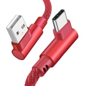 right angled usb type c cable, (3 pack 3ft) 90 degree double-side reversible nylon braided long cord fast charging usb type a to c charger for samsung galaxy s8+/s9 note 8 plus, apple macbook (red)