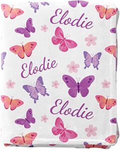 personalized baby blankets for girls with name and purple butterflies - customized blankets for baby shower, birthday, christmas - personalized baby gifts for newborn, infant, toddler, kid