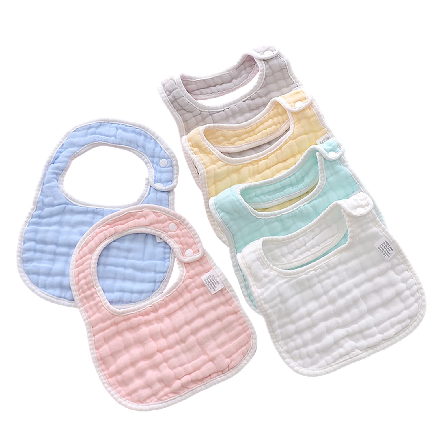 DOSMINE 6 Pack Baby Drooling Bibs 8-Layer Baby Food Bibs Adjustable Baby Bibs Soft & Absorbent Bibs for Drooling & Teething for Baby Boys & Girls