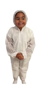 disposable children's coveralls w hood and elastic wrists (medium) size 7/8, pack of 5