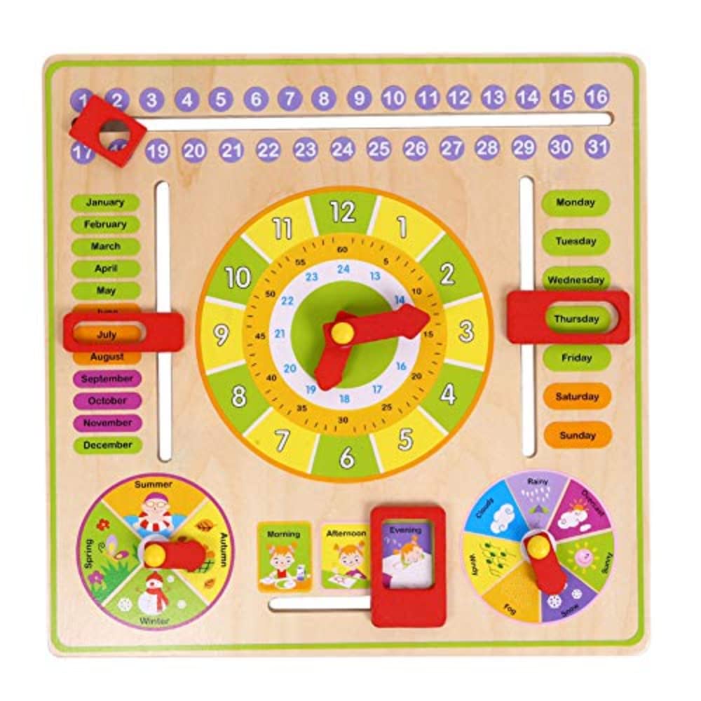 Children Wood Multifunction Cognitive Calendar Clock Early Education Toys Calendar Months Date Weather Week Season Learning Teaching Toy