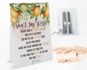 don't say baby baby shower game, don't say baby sign(sign 8x10 inch), orange, 1 standing sign + 50 clothespins(ds48)