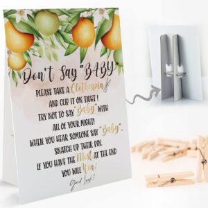 Don't Say Baby Baby Shower Game, Don't Say Baby Sign(Sign 8x10 Inch), Orange, 1 Standing Sign + 50 Clothespins(ds48)