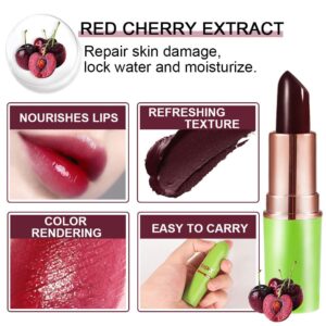 evpct 2Pcs Black Red Cherry Color Changing Magic Lipstick Tinted Lip Balm Stain Gloss Set PH Lazy Lipstick Waterproof Color Change Changing Jelly Lipstick labiales magicos mate 24 horas originales