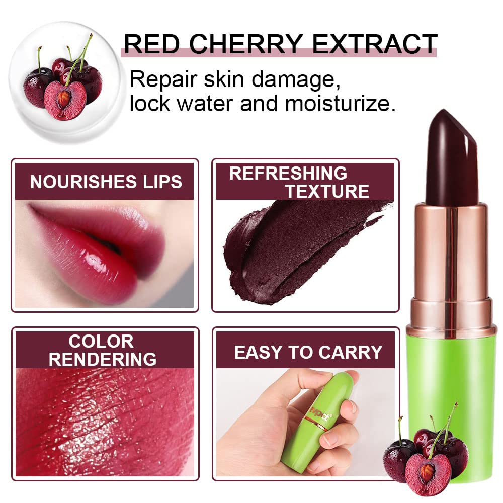 evpct 2Pcs Black Red Cherry Color Changing Magic Lipstick Tinted Lip Balm Stain Gloss Set PH Lazy Lipstick Waterproof Color Change Changing Jelly Lipstick labiales magicos mate 24 horas originales