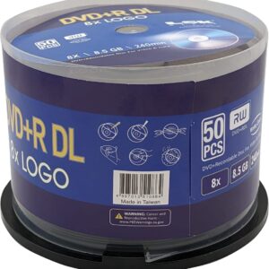 DVD+R DL Double Layer Logo 8X 8.5GB 240min Video – LSK Media Logo Top, 50 Pack in Spindle | Blank DVDs for Burning Video | DVD Discs Blank | Recordable DVDs