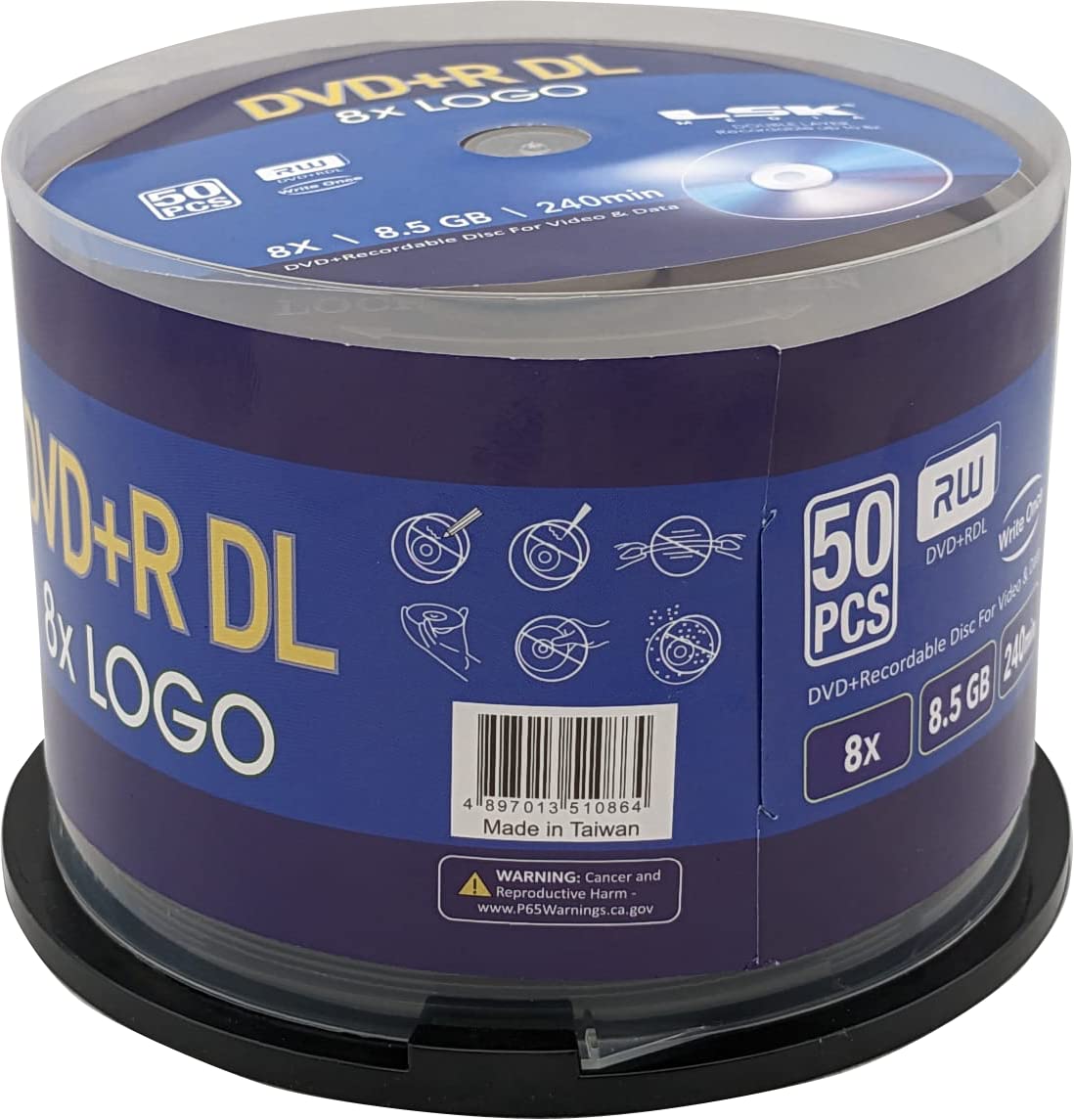 DVD+R DL Double Layer Logo 8X 8.5GB 240min Video – LSK Media Logo Top, 50 Pack in Spindle | Blank DVDs for Burning Video | DVD Discs Blank | Recordable DVDs