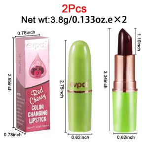 evpct 2Pcs Black Red Cherry Color Changing Magic Lipstick Tinted Lip Balm Stain Gloss Set PH Lazy Lipstick Waterproof Color Change Changing Jelly Lipstick labiales magicos mate 24 horas originales