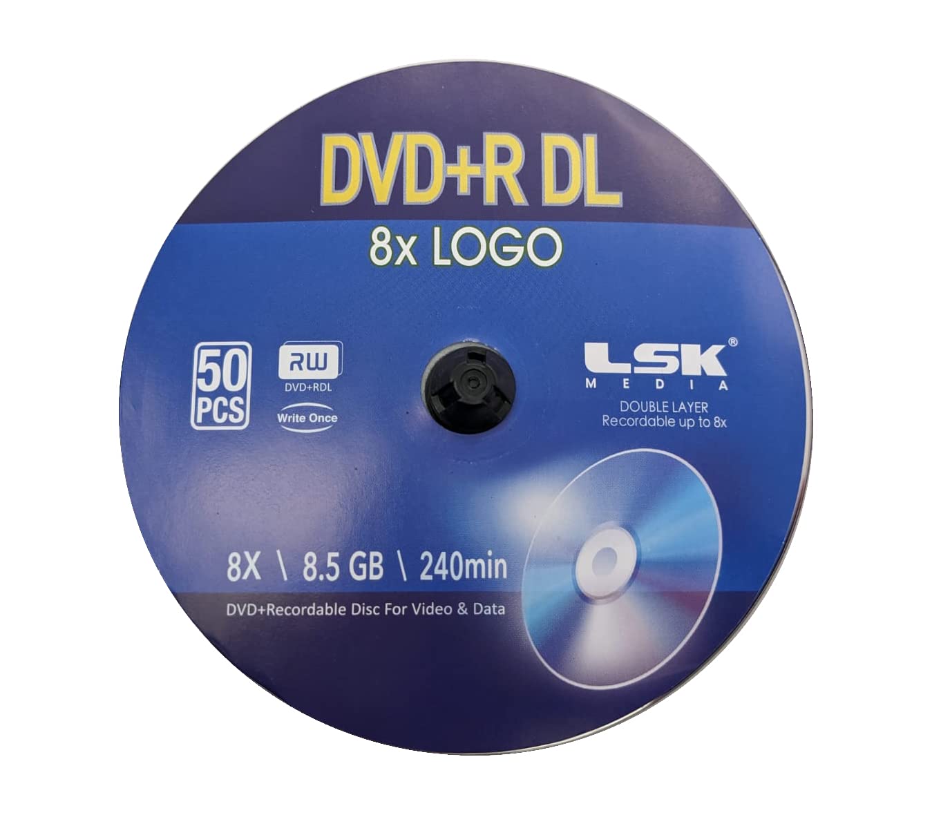 DVD+R DL Double Layer Logo 8X 8.5GB 240min Video – LSK Media Logo Top, 50 Pack in Spindle | Blank DVDs for Burning Video | DVD Discs Blank | Recordable DVDs