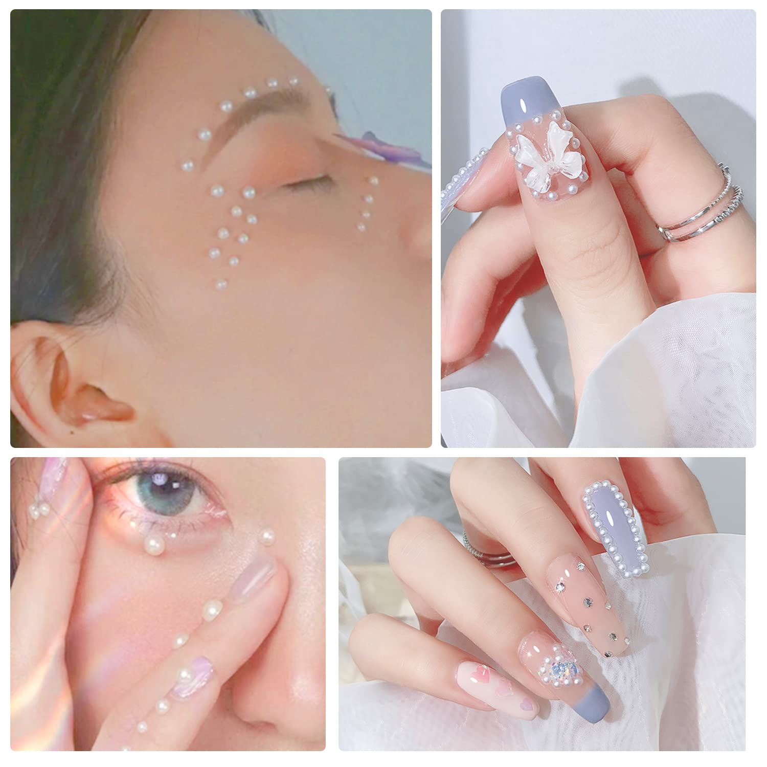 246 Pcs Face Gems Eye Jewels with Tweezers, Stocking Stuffers for Women Acrylic Rhinestone Stickers Self Adhesive Pearl Nail Hair Gems for Makeup (2mm & 3mm &4mm)