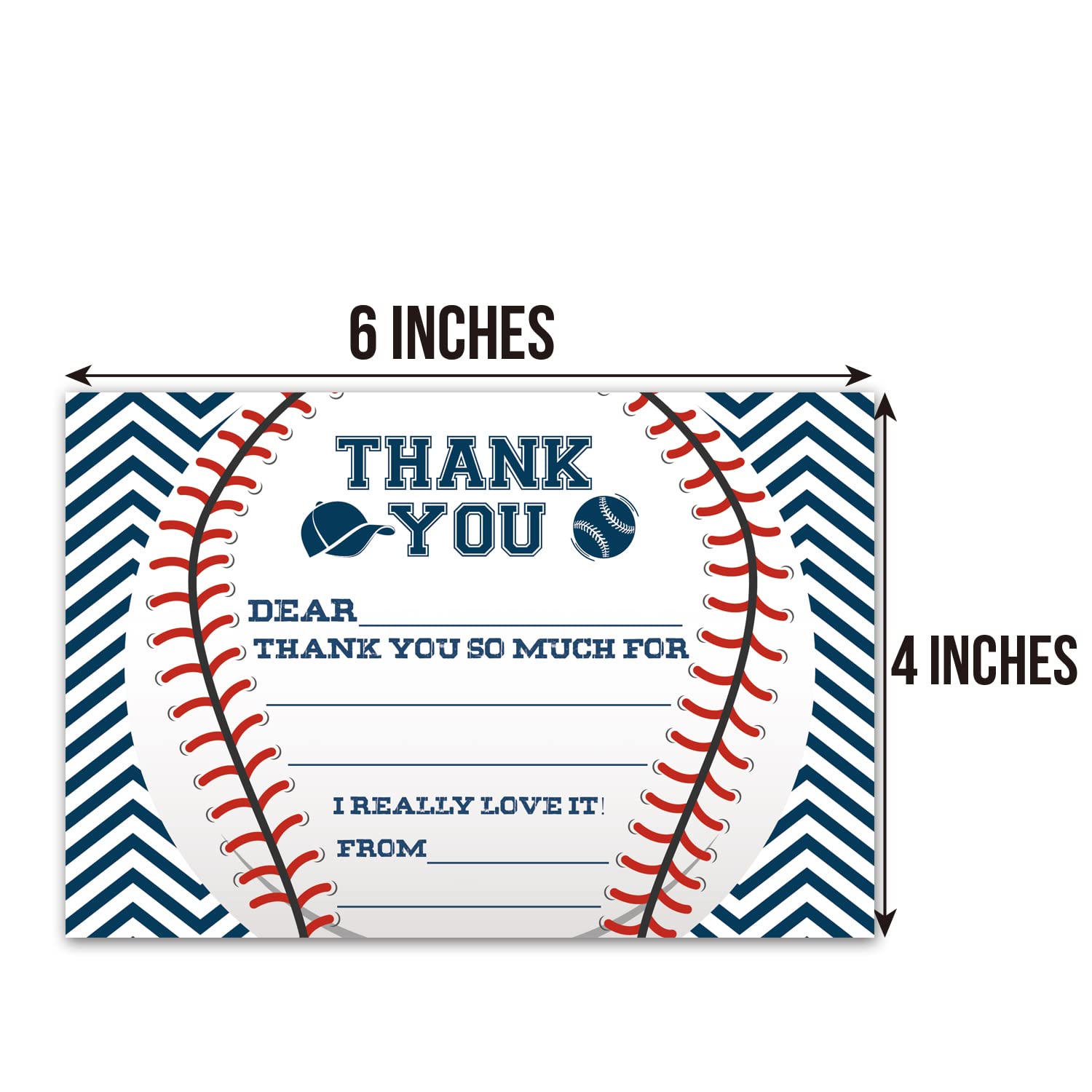 TENTADO Baseball Thank You Cards, Baseball Thank You Cards with Envelopes, Kids Fill in the Blank Thank You Cards, 20 Count with Envelopes, 4 X 6