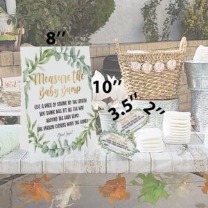 How Big is Mommys Belly Game, Measure Mommy's Belly Sign(Sign 8x10 Inch), Leafy Theme Baby Shower Games, Baby Showers Decorations, 1 Standing Sign + 50 Guessing Cards(bump08)