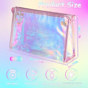 BESARME 10 Pcs Holographic Makeup Bags Bulk, Stocking Stuffers for Women Clear Portable Zippered Toiletry Bag Waterproof Cosmetic Bags Christmas Gifts for Women in Bulk