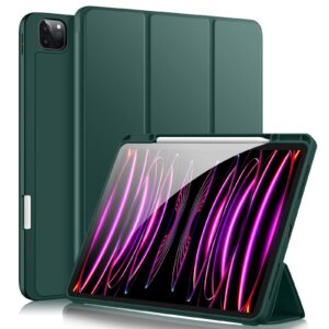 akkerds compatible with ipad pro 12.9 case 6th/5th/4th/3rd generation with pencil holder, trifold stand cover with tpu back for ipad 12.9 pro case 2022/2021/2020/2018, auto wake/sleep, mallard green